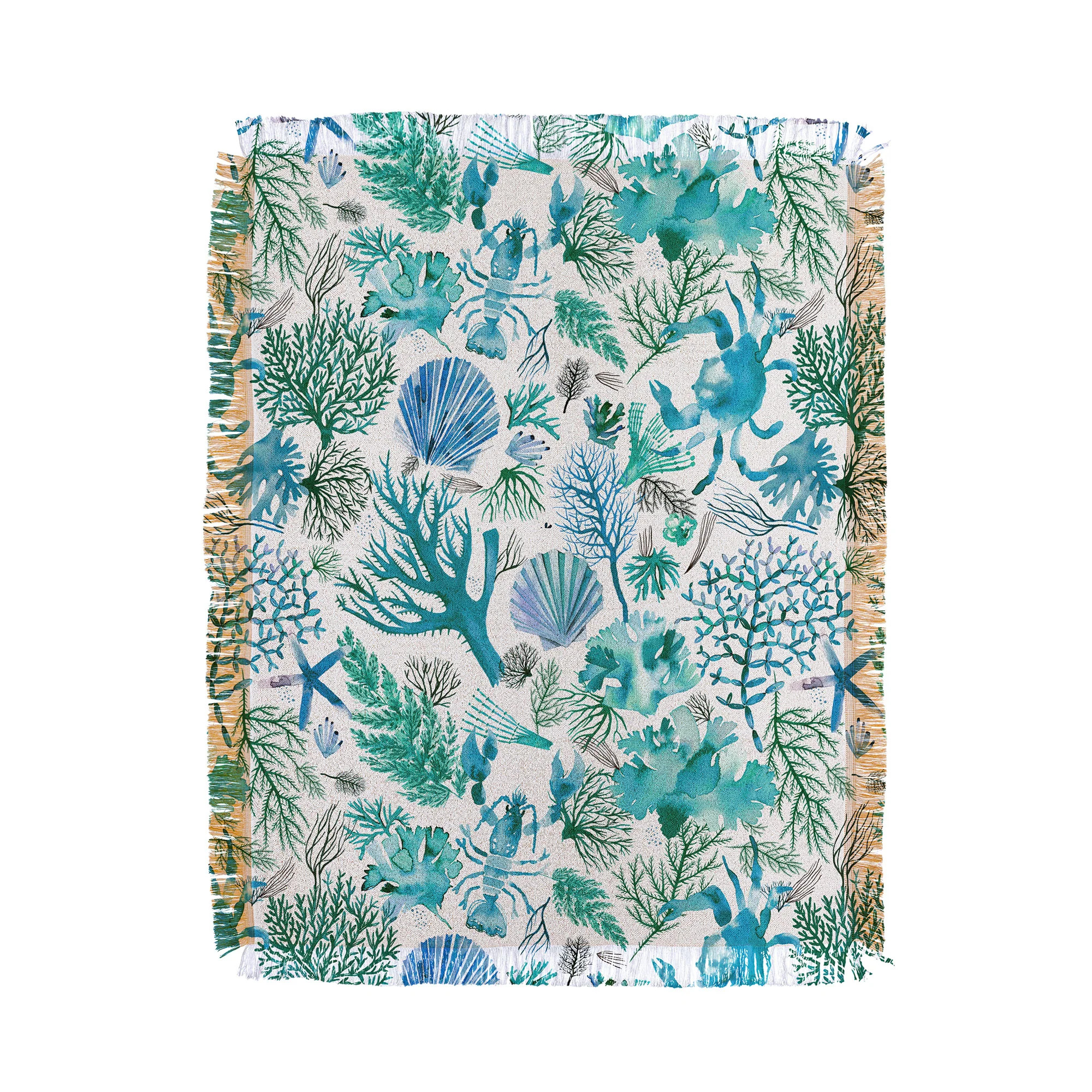Sea Ocean Corals Reef Double Woven Fringed Throw