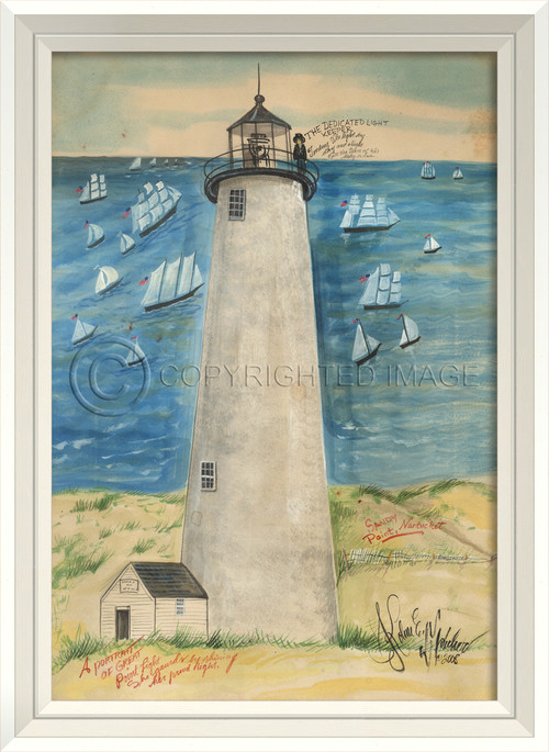 Great Point Lighthouse Art with White Frame