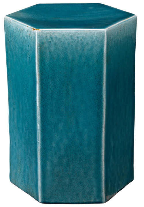 Small Porto Side Table in Azure Ceramic | Caron's Beach House