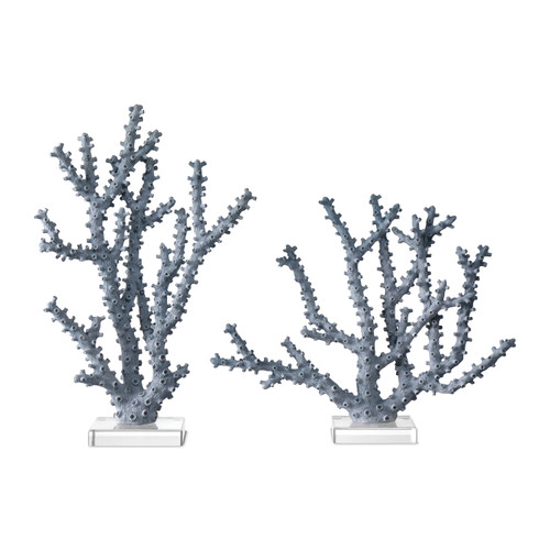 Set of Two Large Blue Coral Branch Sculpted Decor | Caron's Beach House