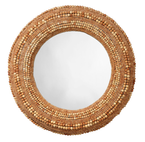 On the Strand Natural Mango Wood Beaded Round Mirror | Caron's Beach House