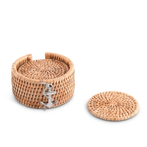 Anchors Aweigh Rattan Woven Coaster Set | Caron's Beach House