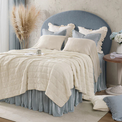 Stella Cream Faux Silk Velvet King Size Quilted Bedding Set | Caron's ...