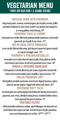 Veggie Menu