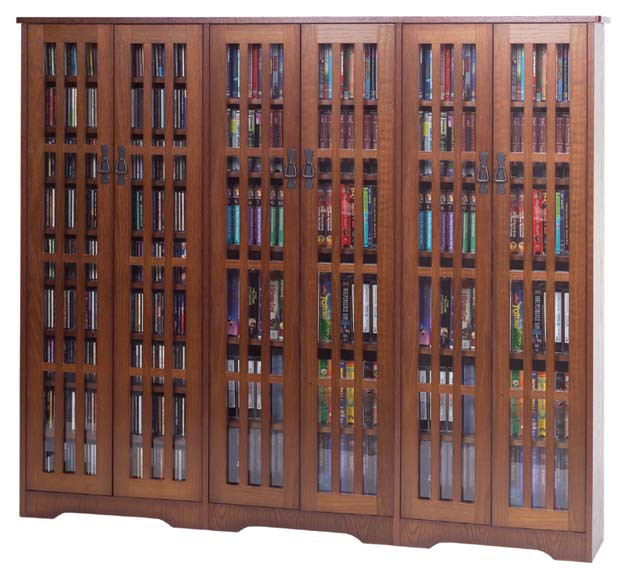 62" Triple Mission DVD/CD Cabinet w/Tempered Glass Doors - Walnut