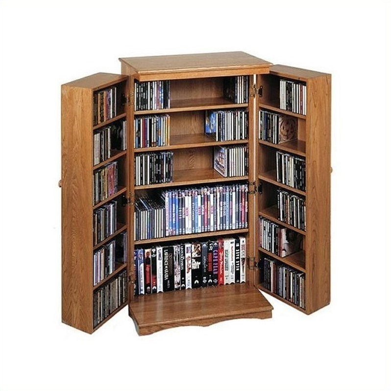 Solid Hardwood Mission Style CD/DVD Storage Cabinet Dark Oak