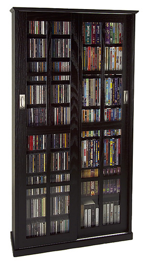 Mission Style DVD CD Cabinet, Double Sliding Glass Doors- Espresso