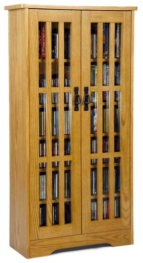 48" Mission CD/DVD Cabinet w/Tempered Glass Doors - Oak