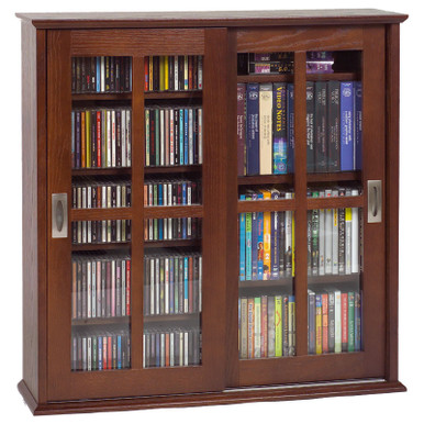 Double Sliding Door Wall Mount CD DVD Cabinet - Walnut