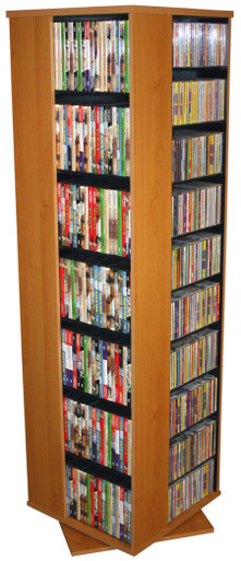 Large 4-Sided Spinner CD/DVD Storage Rack, Oak