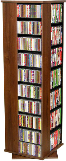 Large 4-Sided Spinner CD/DVD Storage Rack, Walnut