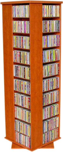 Large 4-Sided Spinner CD/DVD Storage Rack, Cherry