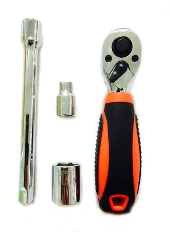 4-PC OIL CHANGE TOOL KIT, RATCHET, EXTENSION, 17MM, 8MM