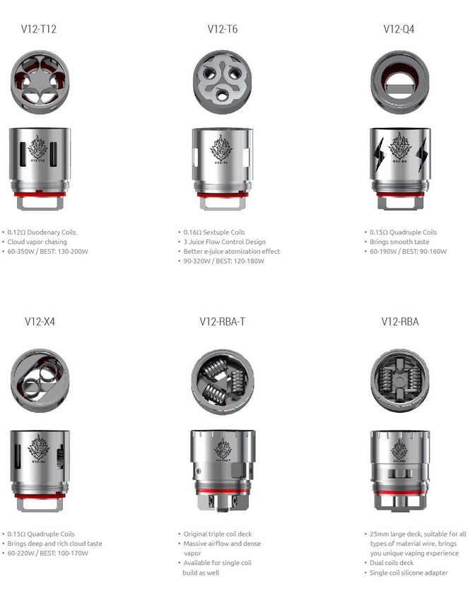 3 Pack SMOK TFV12 Tank V12 Turbo Coils £4.89 V12-X4 V12-Q4 V12-T6 V12-T12