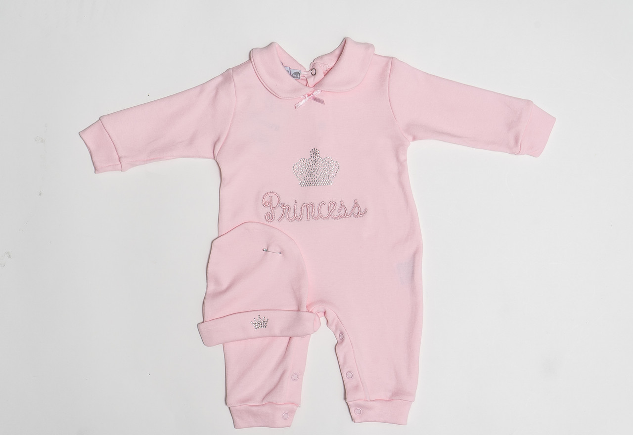 Visara Pink Crown Princess Babygrow 00177 - Kiddie Boutique By Claire