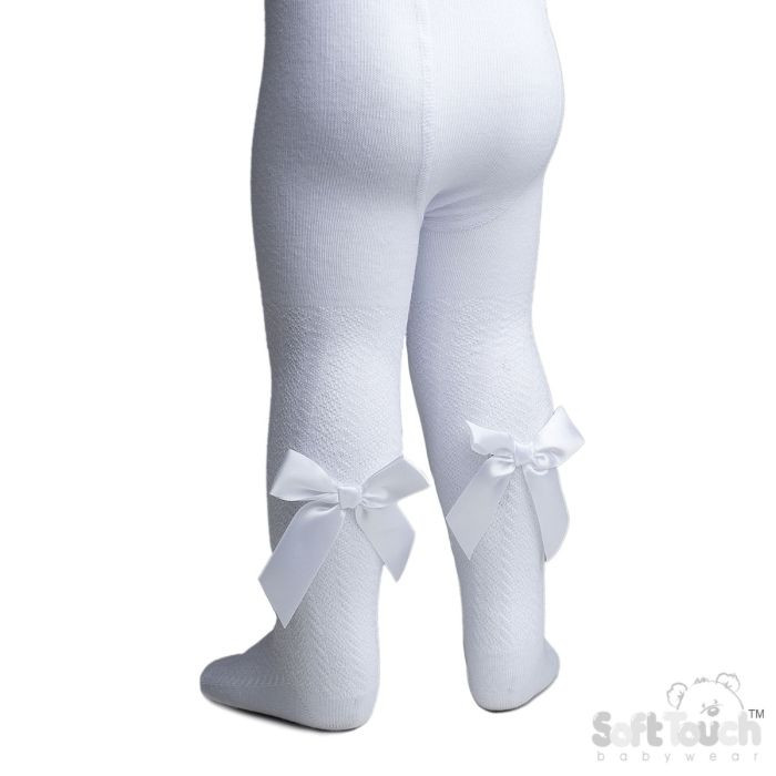 T120 CHEVRON TIGHTS with LONG BACK BOW - WHITE - Kiddie Boutique By Claire