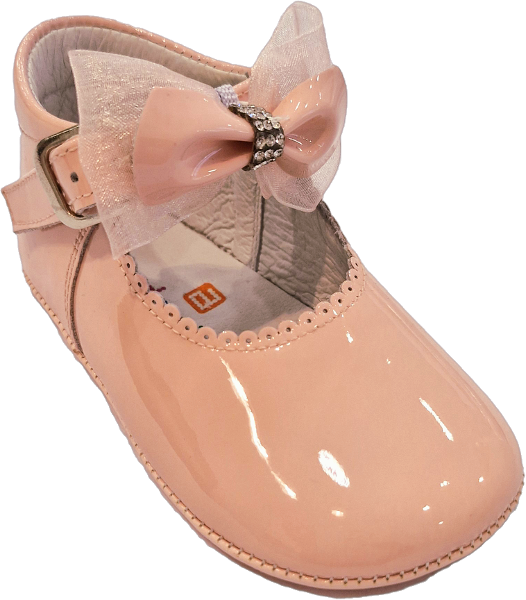 Andanines Girls’ Pink Soft Sole Shoes 232031 with Patent & Organza Bow ...