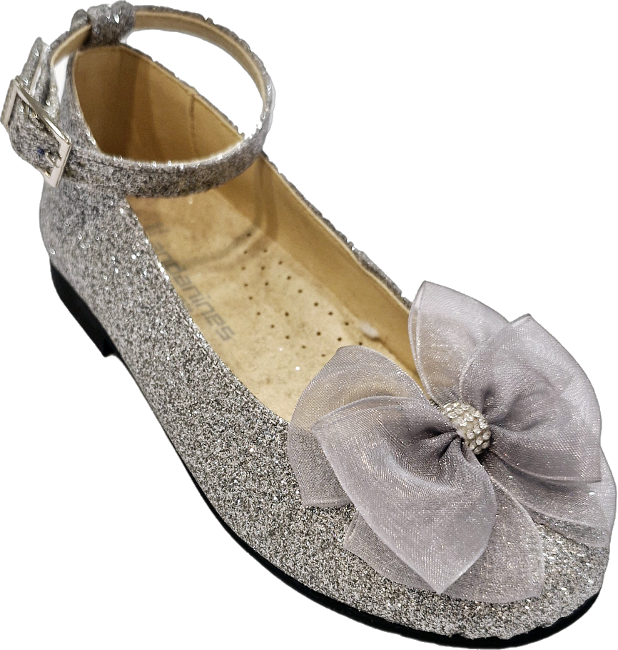 Andanines Silver Glitter Organza Bow Shoe 232455 - Kiddie Boutique By ...