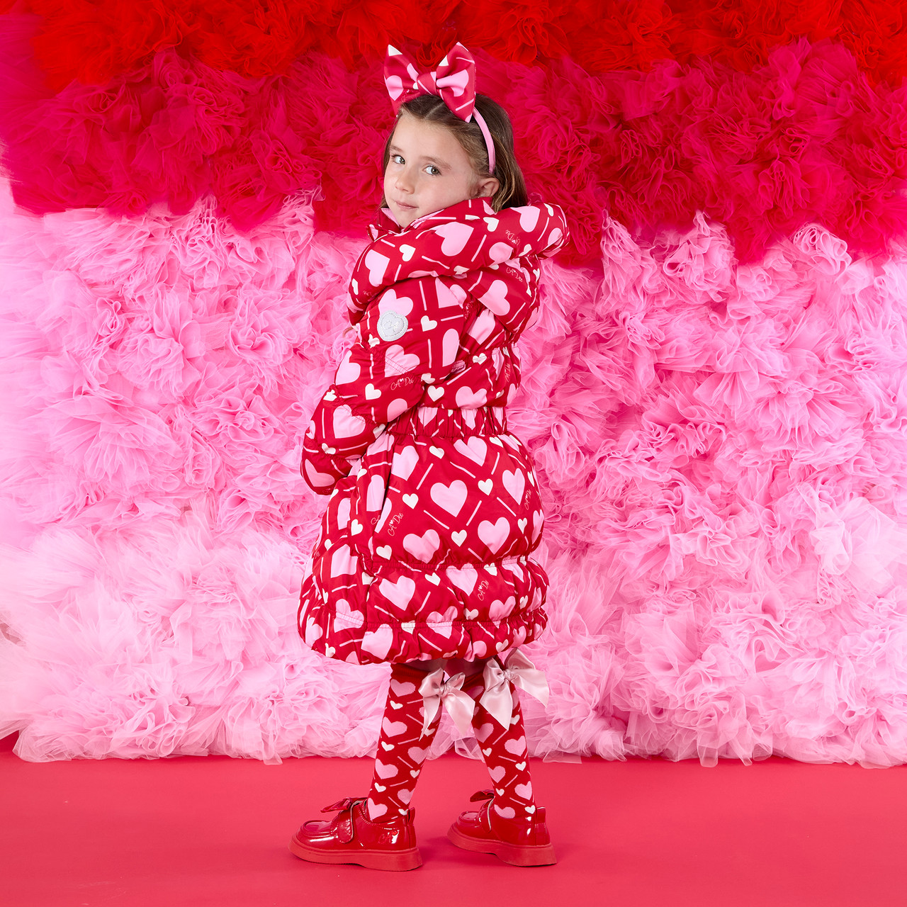 ADEE Girls Red Heart Printed Coat with Bows - LAUREN (W251202) - Kiddie ...