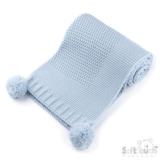 Soft Touch ABP712-BB Elegance Ribbed Wrap/Blanket with Pom Poms - Blue ...