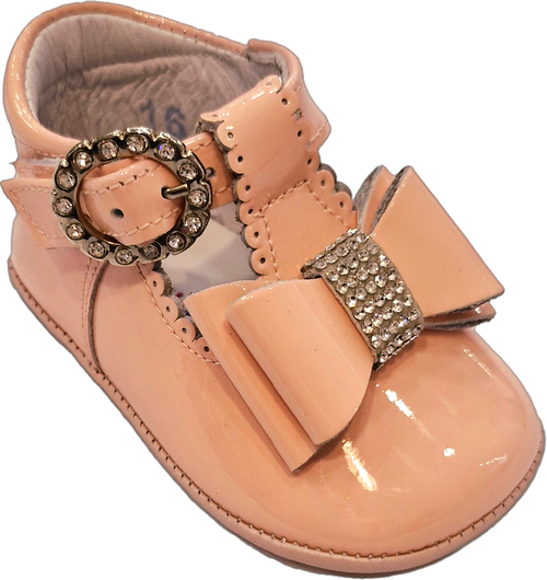 Andanines Girls’ Pink T-Bar Soft Sole Shoes 202803 with Patent Bow ...