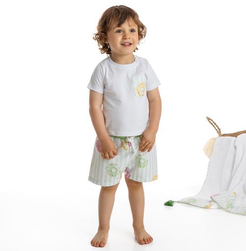 Meia Pata Swim Shorts & T Shirt Set Donuts Green Stripes - Kiddie ...