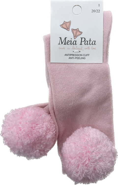 Meia Pata Knee Socks with Knitted Pom 1074M - Pink - Kiddie Boutique By ...