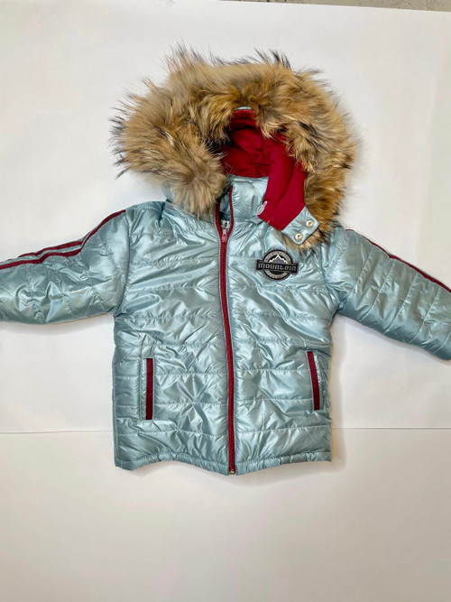 Blue Metallic jacket with Fur - Kiddie Boutique By Claire