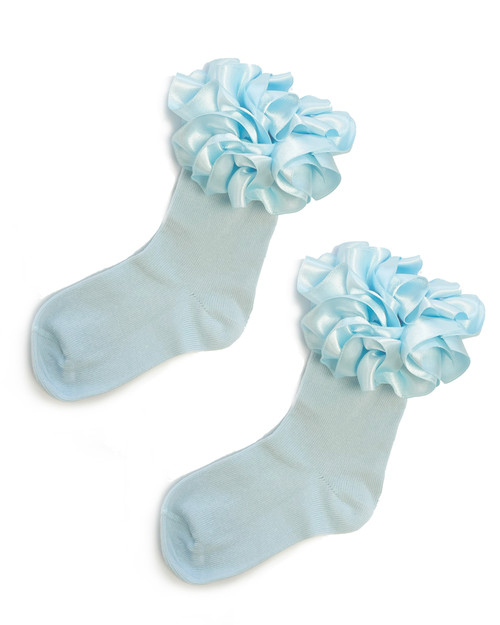 Caramelo 049 Pale Blue Ruffle ribbon ankle socks - Kiddie Boutique By ...