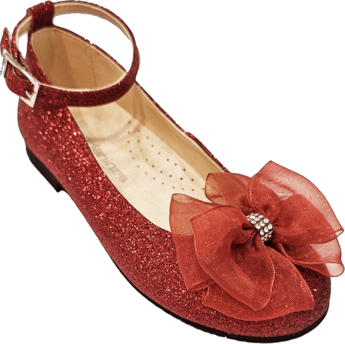 Andanines Girls Red Glitter Organza Bow Shoe 232455 - Kiddie Boutique ...