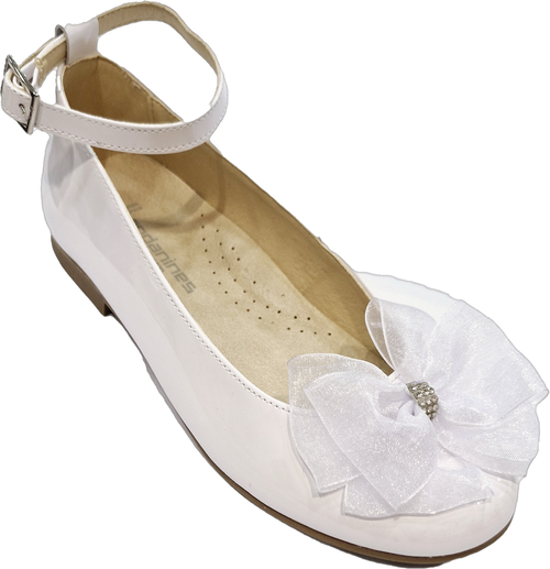 Andanines White Patent Leather Shoe with Organza Bow 232455 - Kiddie ...