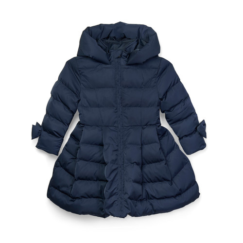 ADEE Girls Navy Long Padded Coat with Oversized Hood & Bows - JOYCE ...