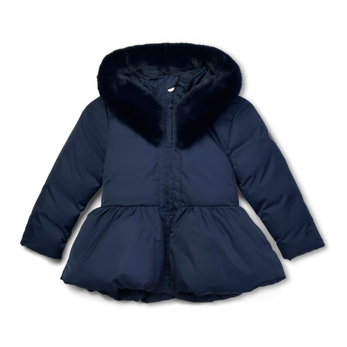 ADEE Girls Navy Short Padded Coat with Fur-Lined Hood & Bow on Back ...
