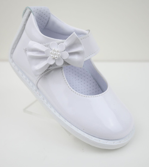 PEX Girls White 'Patent' Georgina Mary-Jane Style Shoe with Side Bow ...