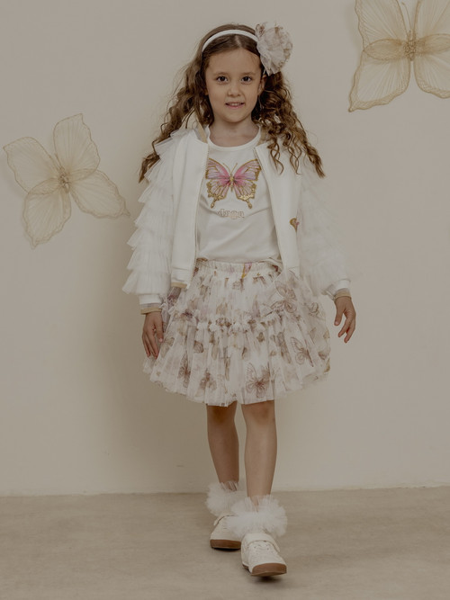 Daga Girls Twinkle Flight White Bomber Jacket with Pink/Gold Glittered ...
