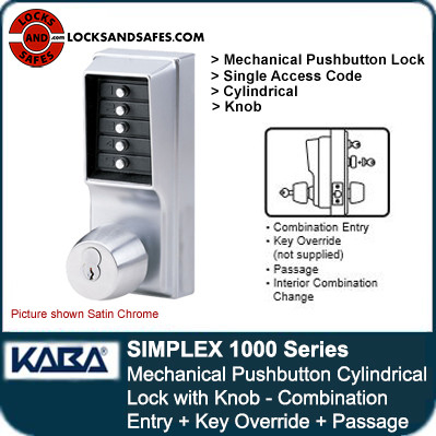 Simplex 1000 Cylindrical Passage Lock | Mechanical Pushbutton Lock