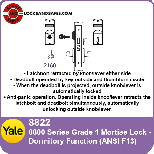 Yale 8822 Dormitory Mortise Lock | Yale Mortise Lock with Deadbolt