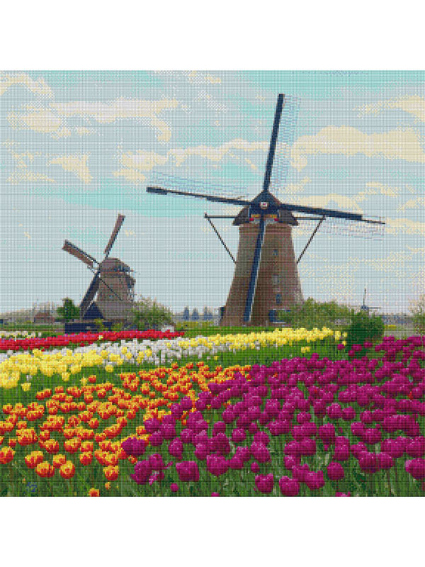 Two Dutch Windmills Cross Stitch Pattern