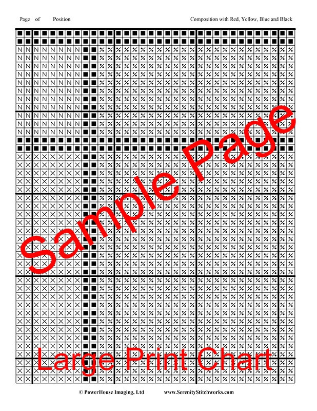Composition w/ Red, Yellow, Blue & Black Cross Stitch Pattern - Piet ...