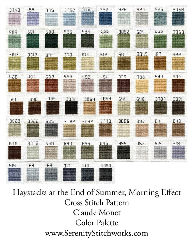Haystacks at the End of the Summer, Morning Effect Cross Stitch Chart ...