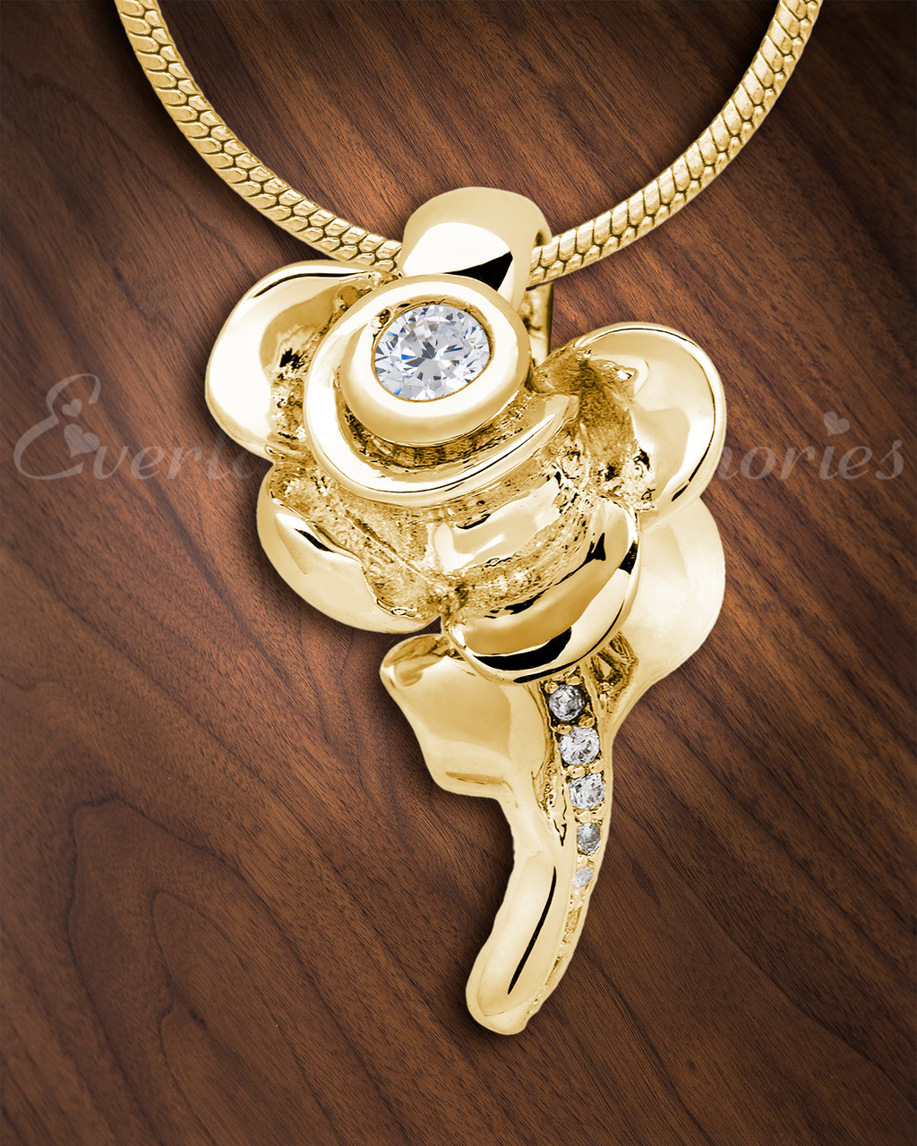 Gold Plated Radiant Rose Memorial Jewelry and rose cremation jewelry