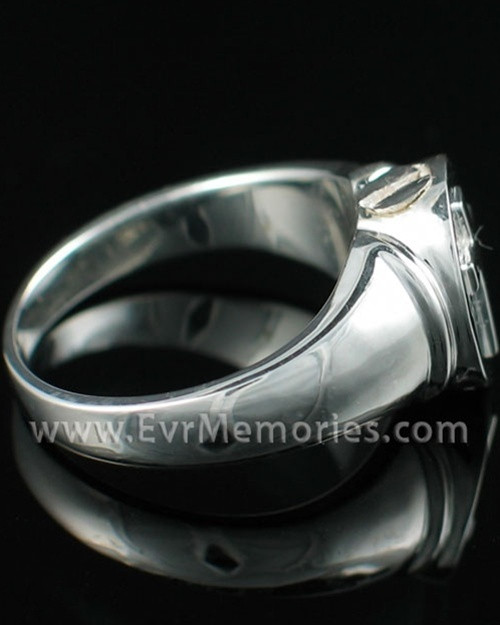 Sterling silver mens ring cremation keepsake, memorial Divinity ring ...