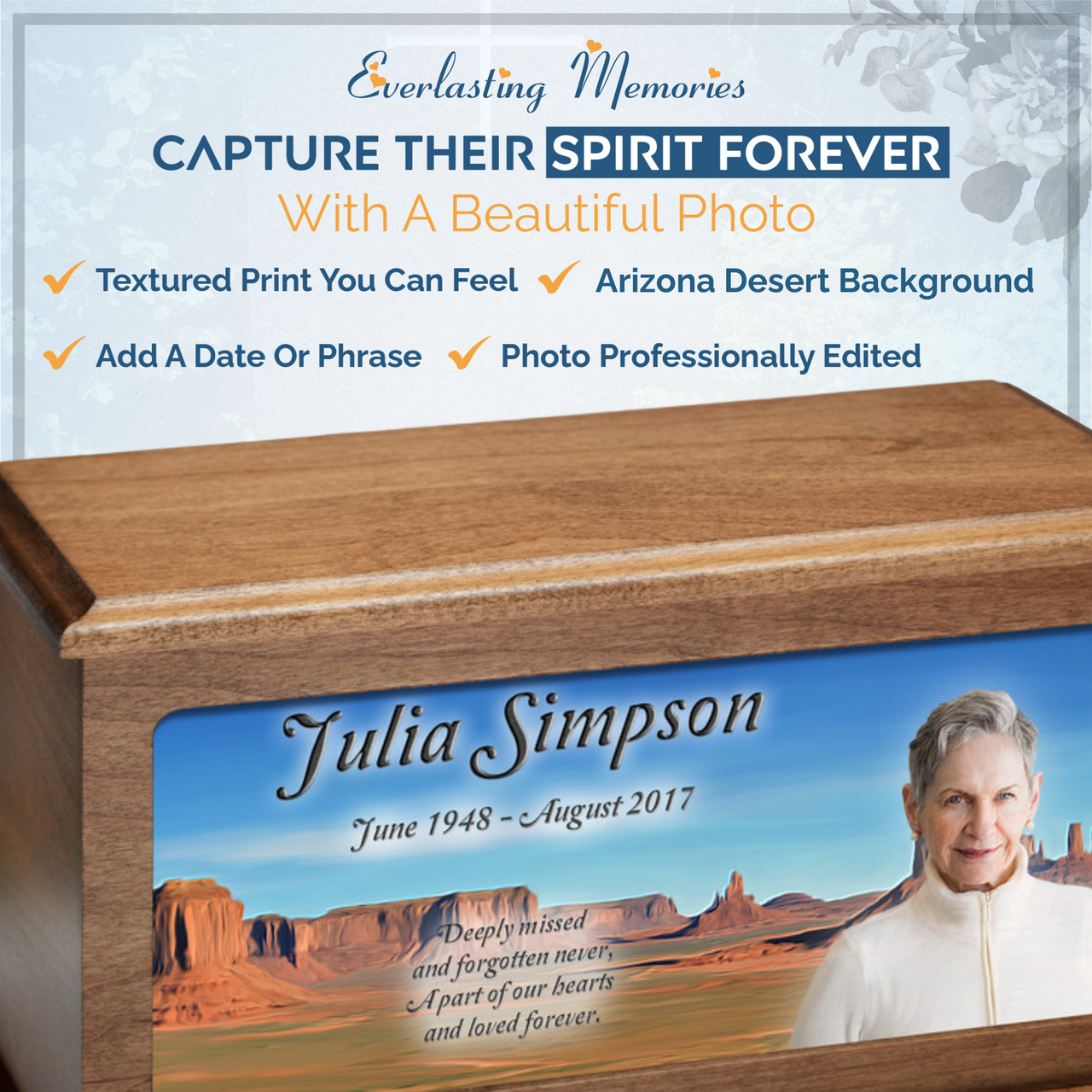 Arizona Desert Cremation Urn With Photos, Southwestern Urns for Cremains