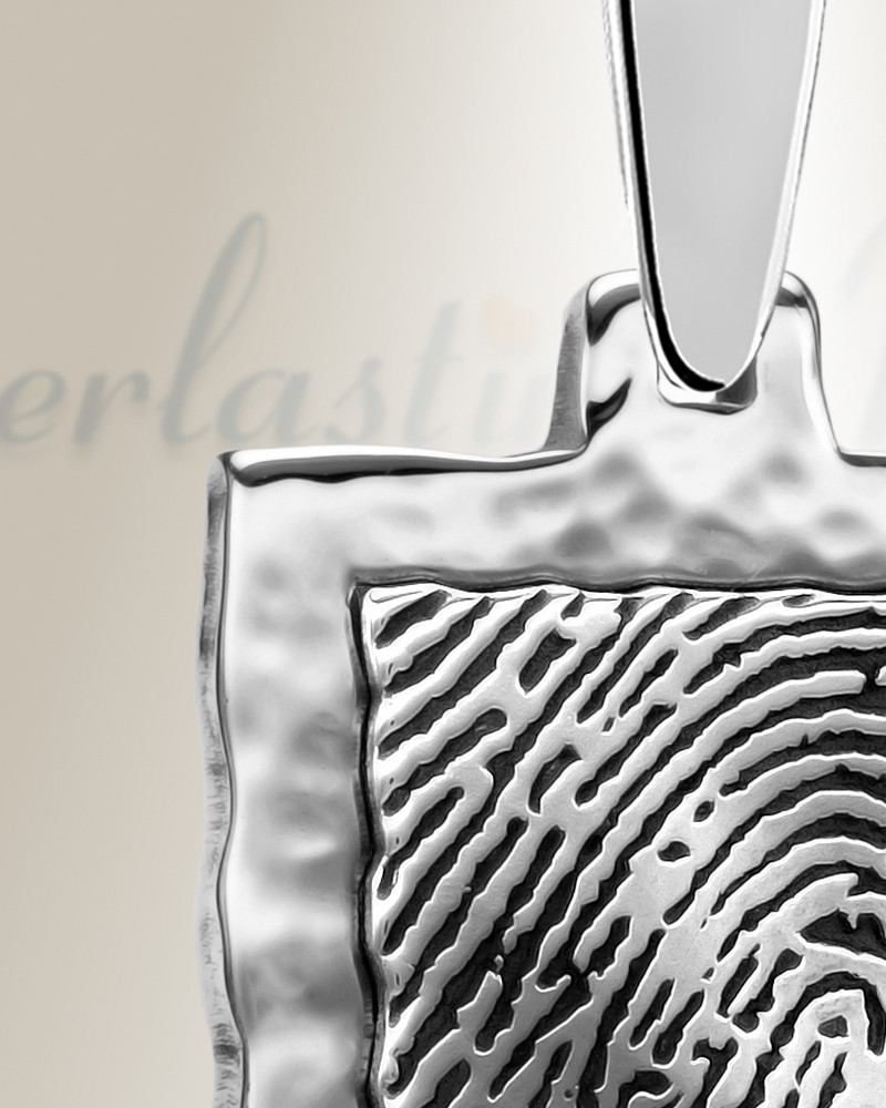 Sterling Silver Hammered Square Fingerprint Necklace, Silver ...