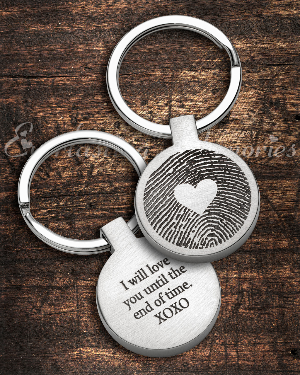 Hearts Round Fingerprint Keychain, Stainless Steel Fingerprint Keychains