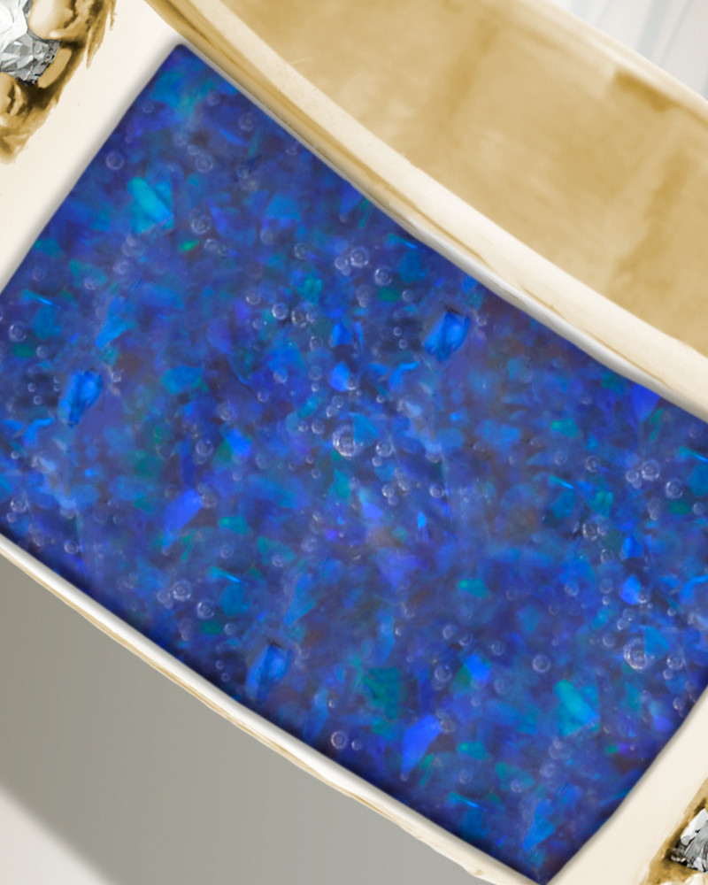Solid 14K Gold Men's Yellowstone Ash Ring with Opal Blue Waters, Ash ...