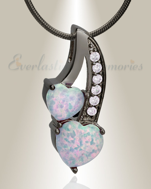 Black Pink Opal Calming Hearts Cremation Jewelry and heart keepsake jewelry