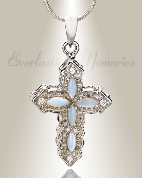 mother of pearl reverent cross for a deceaseds ashes