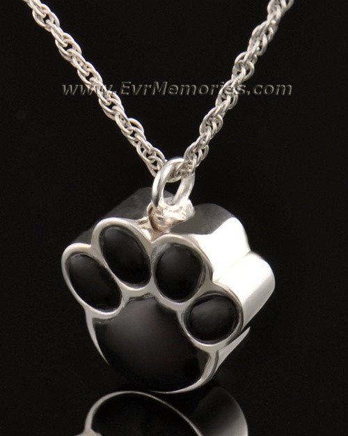 14K White Gold Onyx Paw Pet Cremation Jewelry