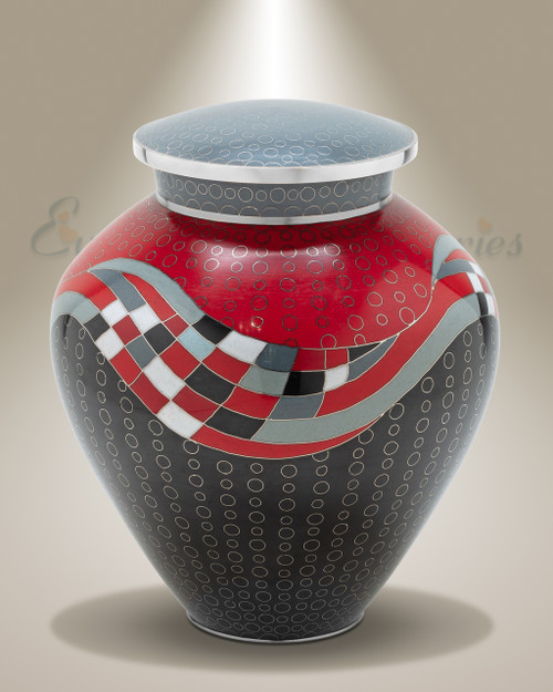 Red Art Deco Cremation Urn, Red Memorial Urn for Ashes, Individual Urns